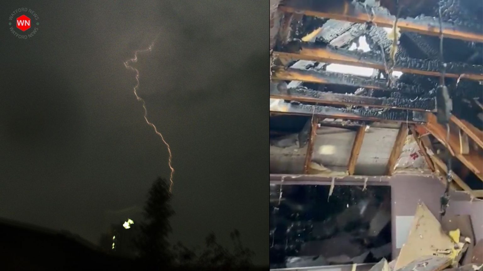Lightning strikes house in Watford video shows damage inside - Watford ...